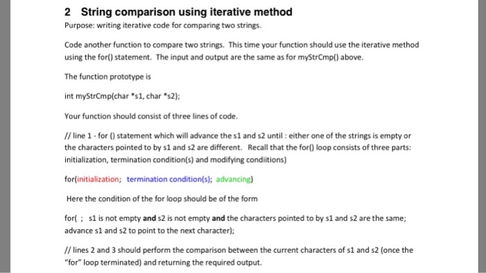 Solved 2 String comparison using iterative method Purpose: | Chegg.com