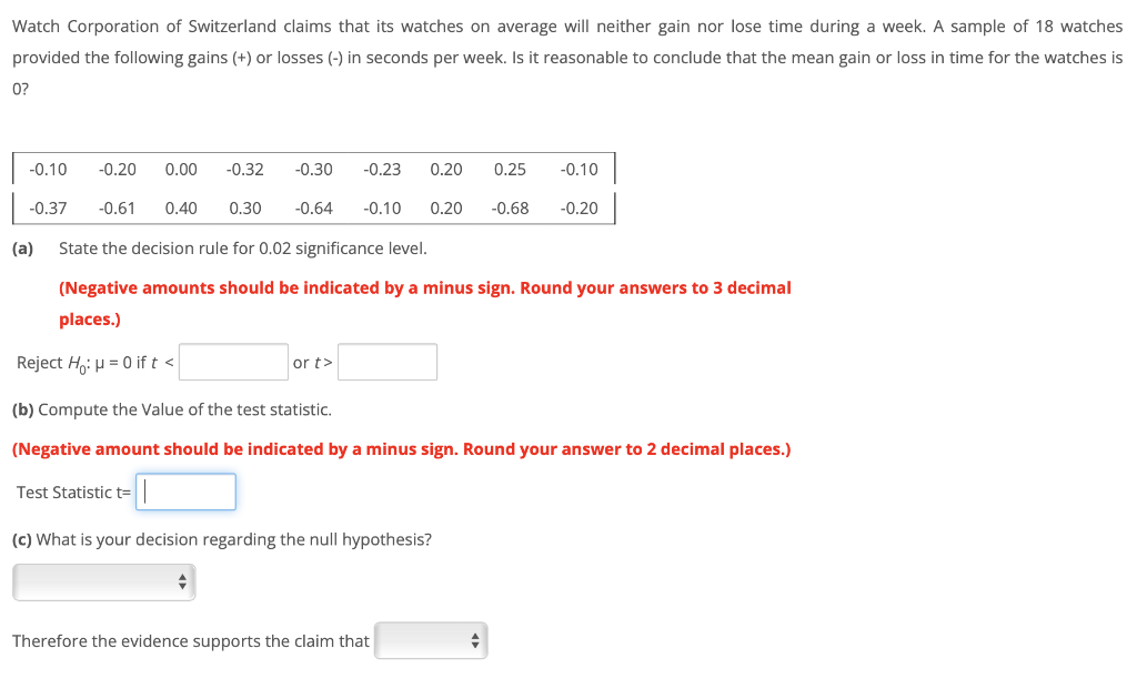 Solved c-cannot reject ho / reject ho d- H0: μ=0 / H0: μ not | Chegg.com