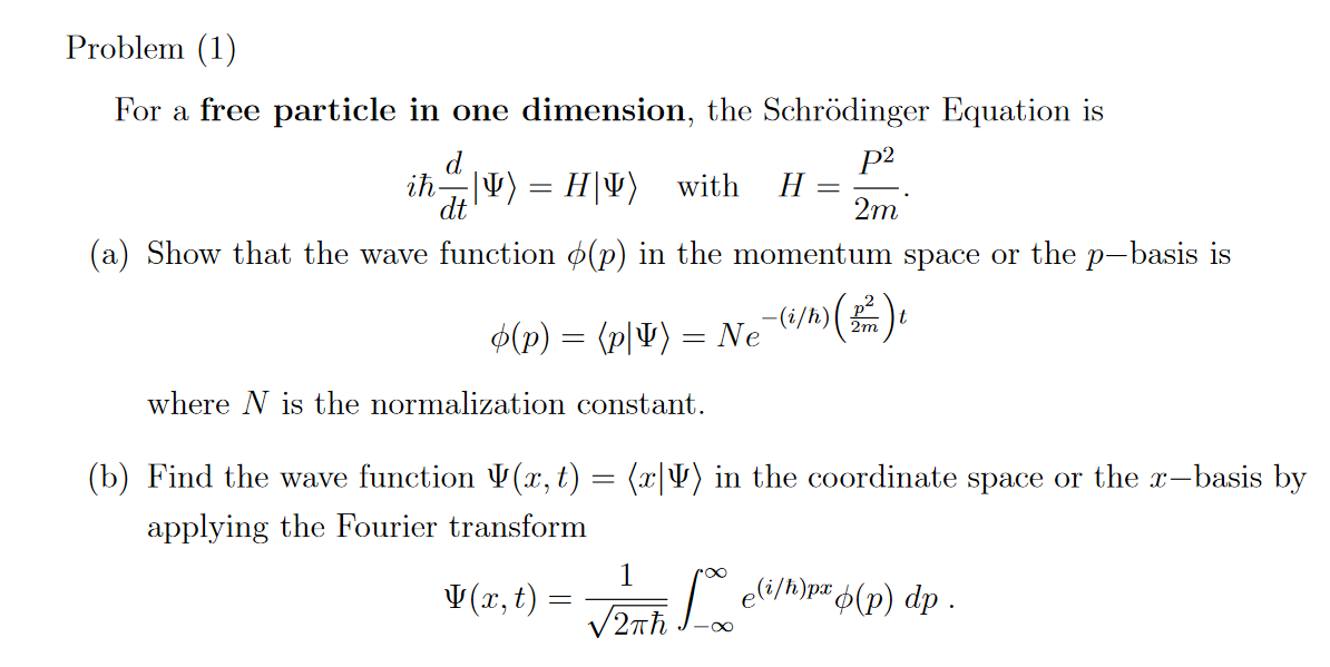 Solved Problem (1) For a free particle in one dimension, the | Chegg.com