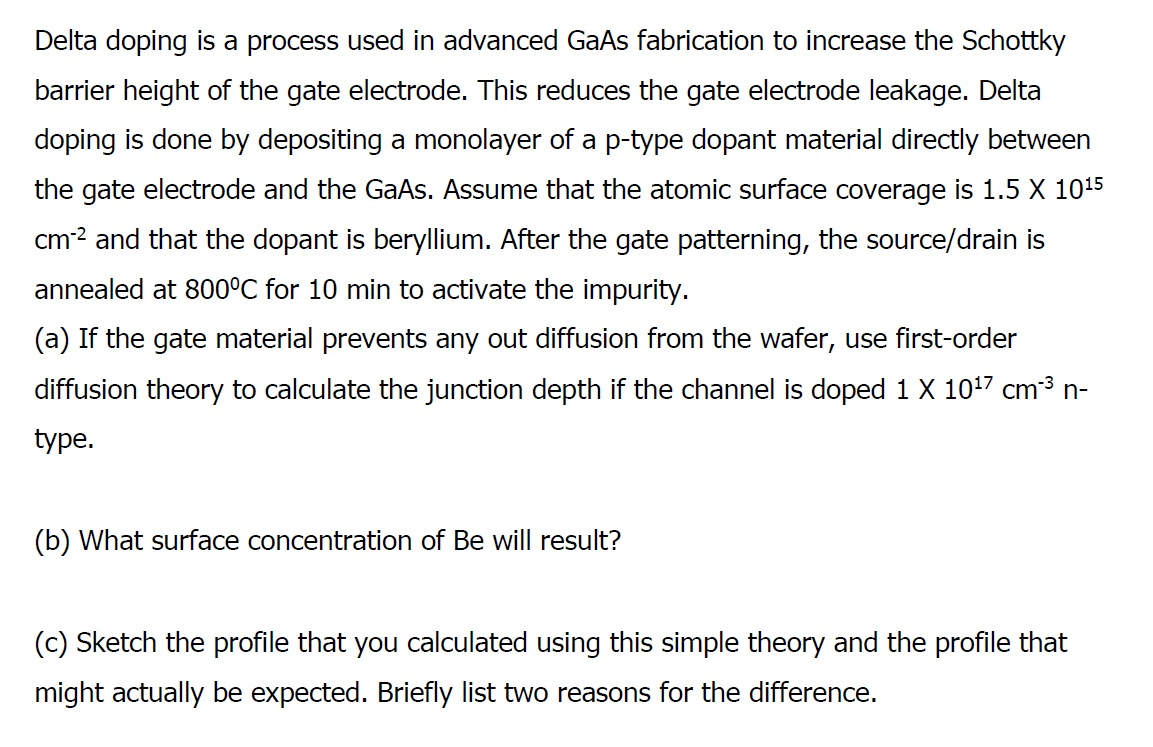 Delta doping is a process used in advanced GaAs | Chegg.com