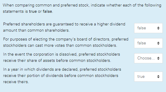 Solved When comparing common and preferred stock, indicate | Chegg.com Solved When comparing common and preferred stock, indicate | Chegg.com