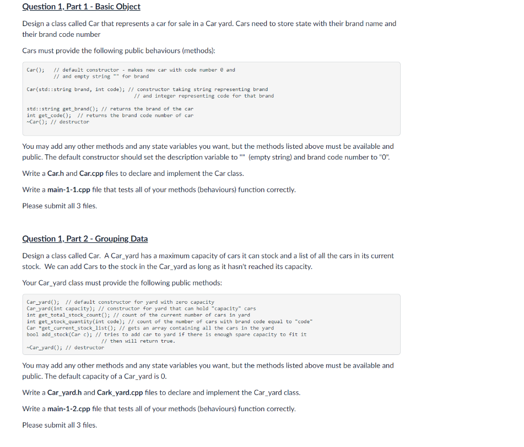 Solved Question 1 Part 1 Basic Object Design A Class 0265