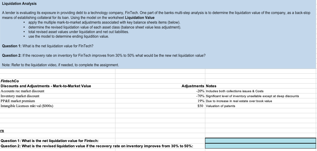 Liquidation Analysis A lender is evaluating its | Chegg.com