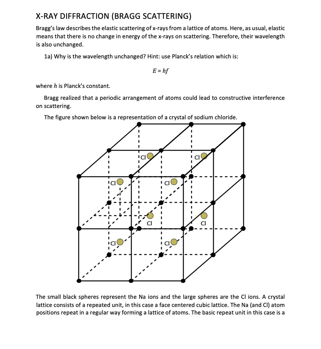Solved X-RAY DIFFRACTION (BRAGG SCATTERING) Bragg's law | Chegg.com