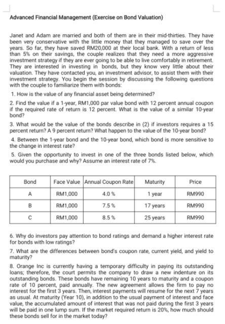 Solved Advanced Financial Management (Exercise on Bond | Chegg.com