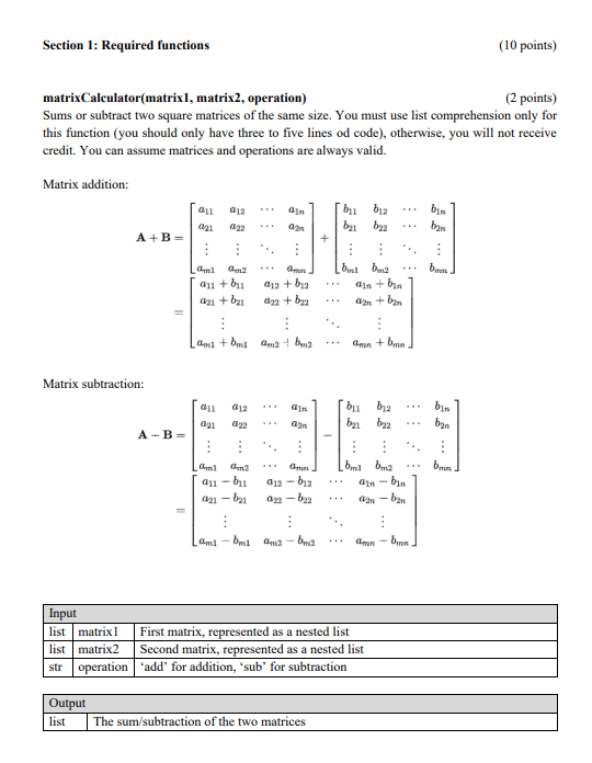 Solved Section 1: Required functions (10 points) | Chegg.com