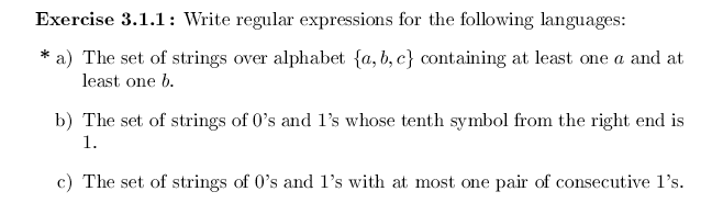 Solved Exercise 3.1.1: Write regular expressions for the | Chegg.com