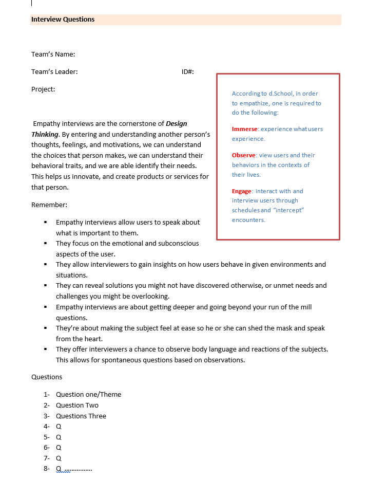 Solved Empathy Interview in Design Thinking Write down the | Chegg.com