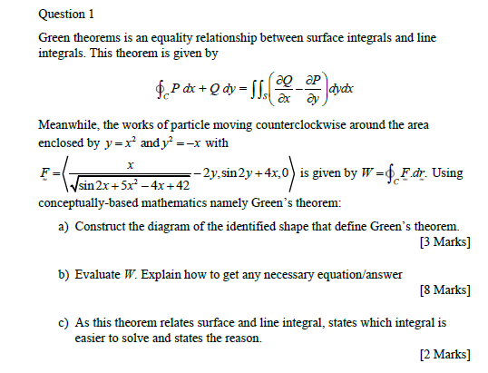 Solved Question 1 Green theorems is an equality relationship | Chegg.com