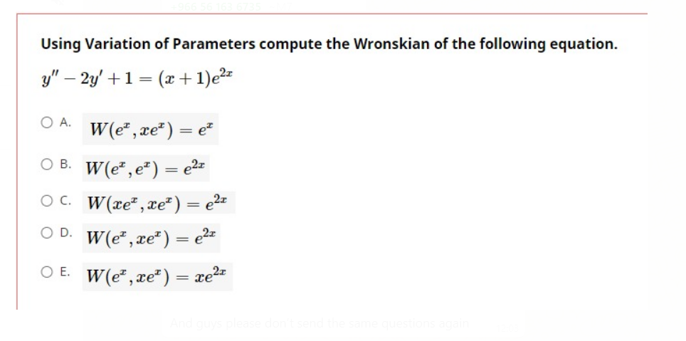 Solved Using Variation of Parameters compute the Wronskian | Chegg.com