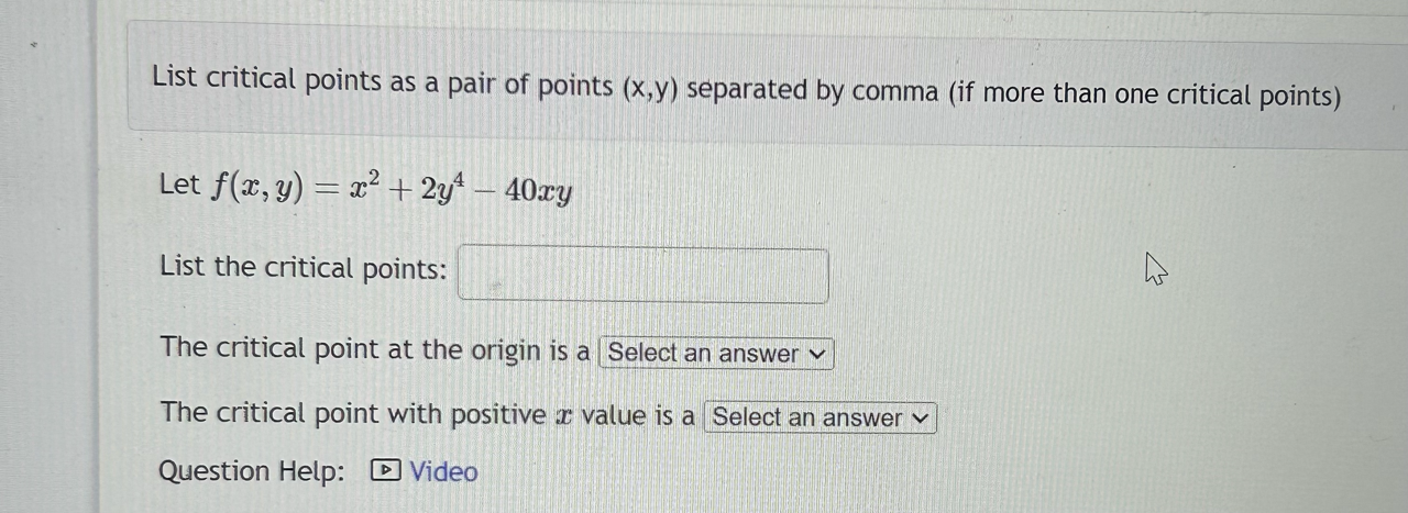 Solved List critical points as a pair of points (x,y) | Chegg.com