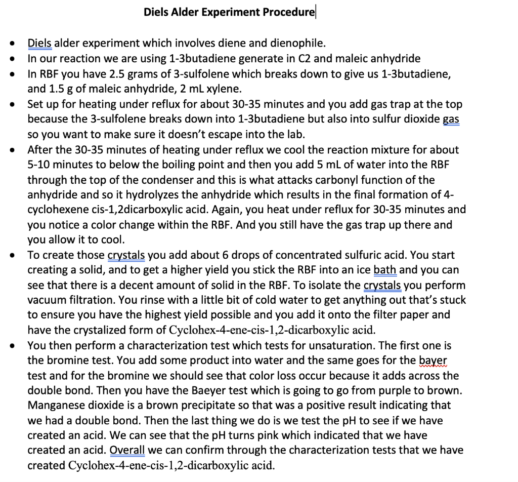 Solved Diels Alder Experiment Procedure Diels alder | Chegg.com
