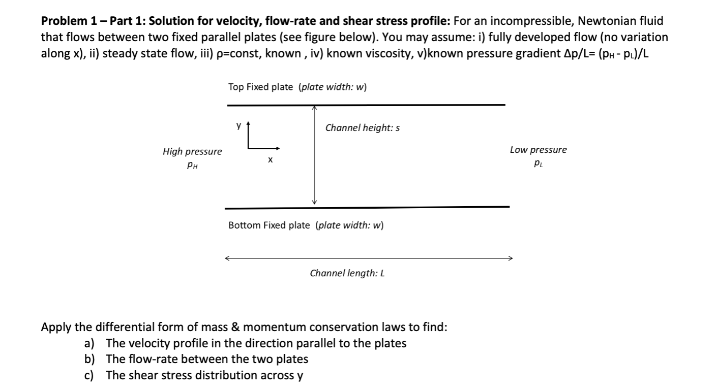 Solved Problem 1 - ﻿Part 1: Solution for velocity, flow-rate | Chegg.com