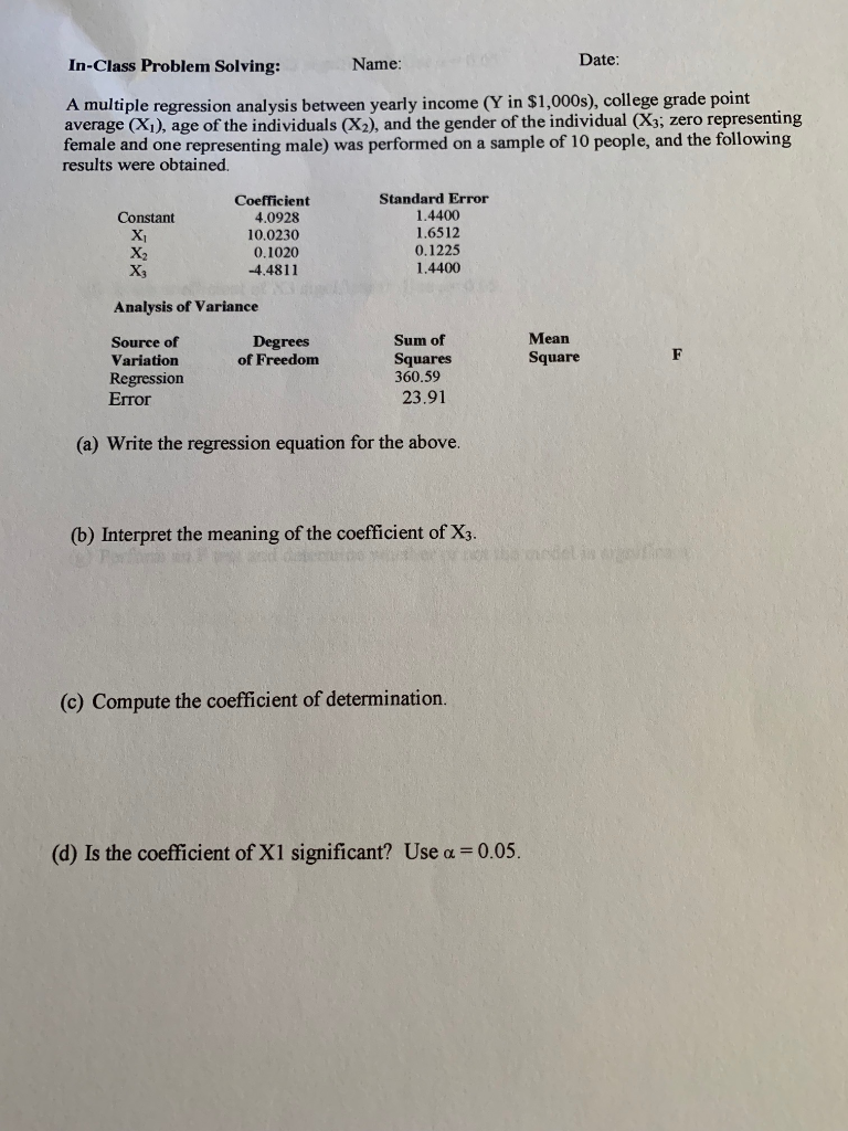 Solved In-Class Problem Solving: Name: Date: A multiple | Chegg.com