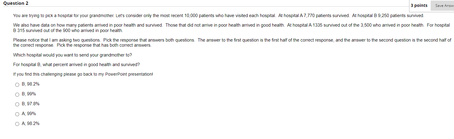 Solved 3 points You are trying to pick a hospital for your | Chegg.com