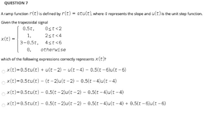 Solved QUESTION 7 Aramp function r(t) is defined by r(t) = | Chegg.com