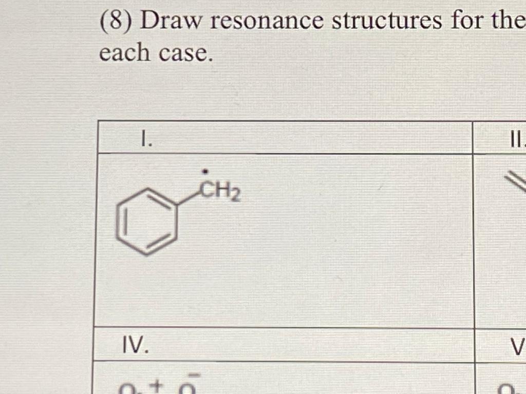 Solved (8) Draw resonance structures for the each case. | Chegg.com