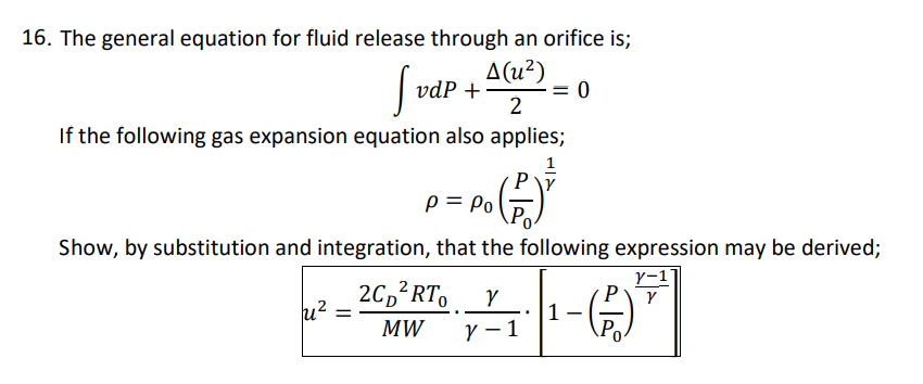 Solved 16. The general equation for fluid release through an | Chegg.com
