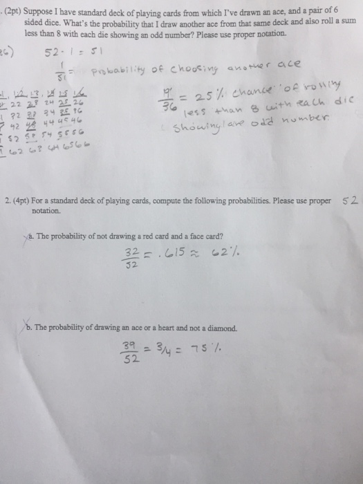 Solved (2pt) Suppose I have standard deck of playing cards | Chegg.com