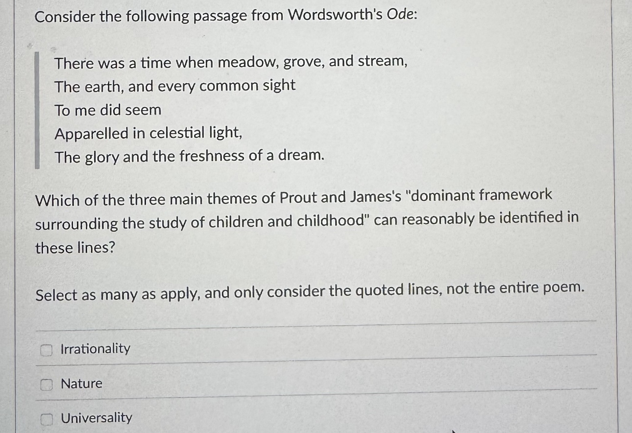 Solved Consider the following passage from Wordsworth's | Chegg.com