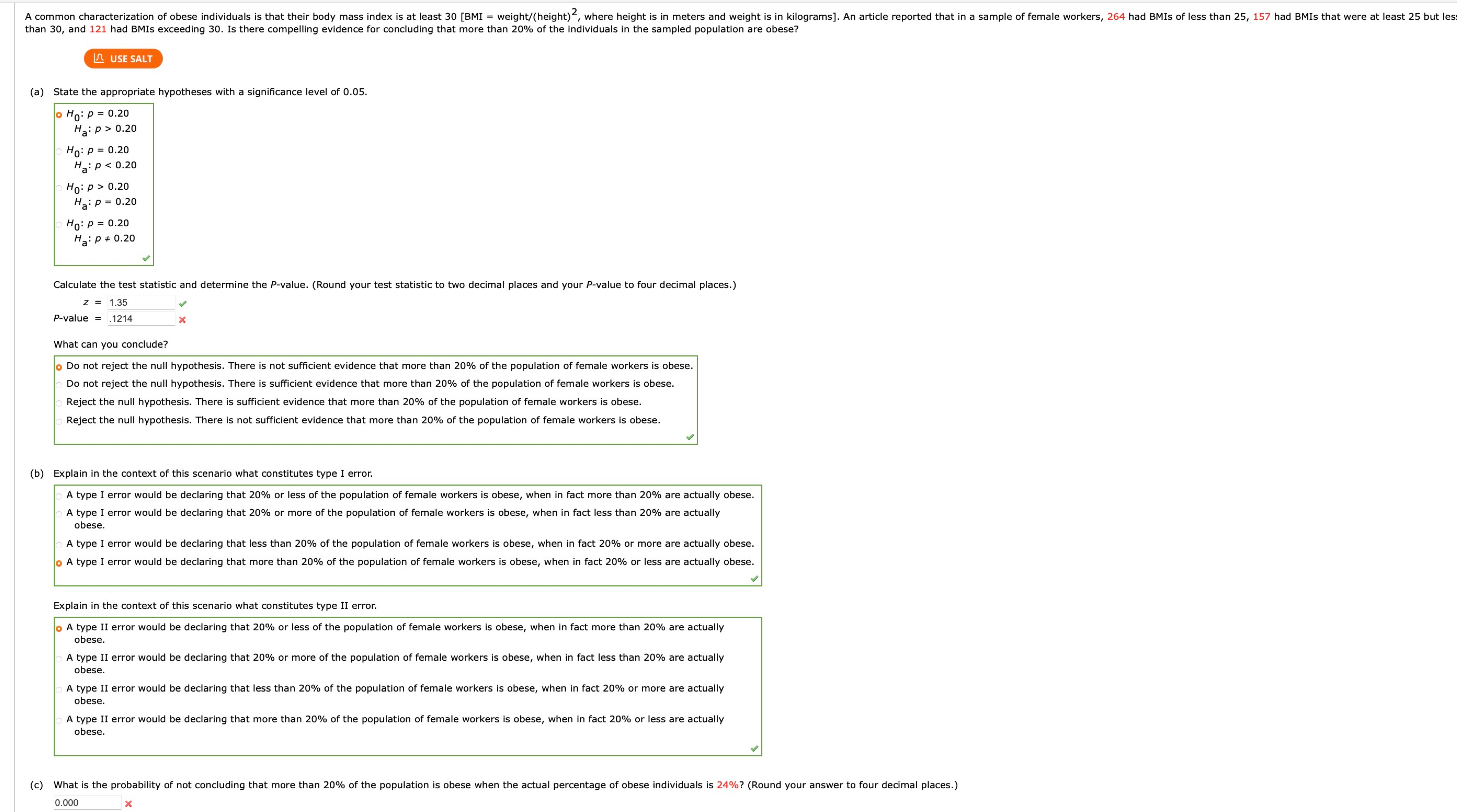 Solved than 30, ﻿and 121 ﻿had BMIs exceeding 30. ﻿Is there | Chegg.com