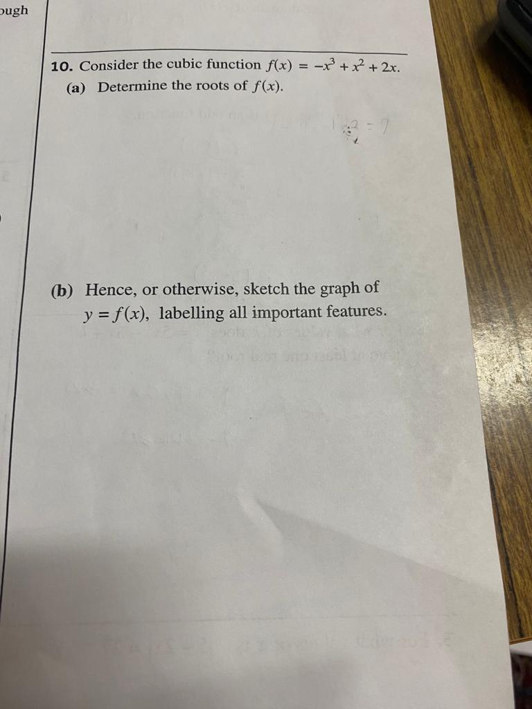 Solved 10. Consider the cubic function f(x)=−x3+x2+2x. (a) | Chegg.com
