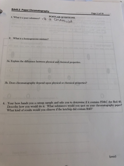 Solved Page 9 of 18 BA45.2 Paper Chromatography DATA | Chegg.com