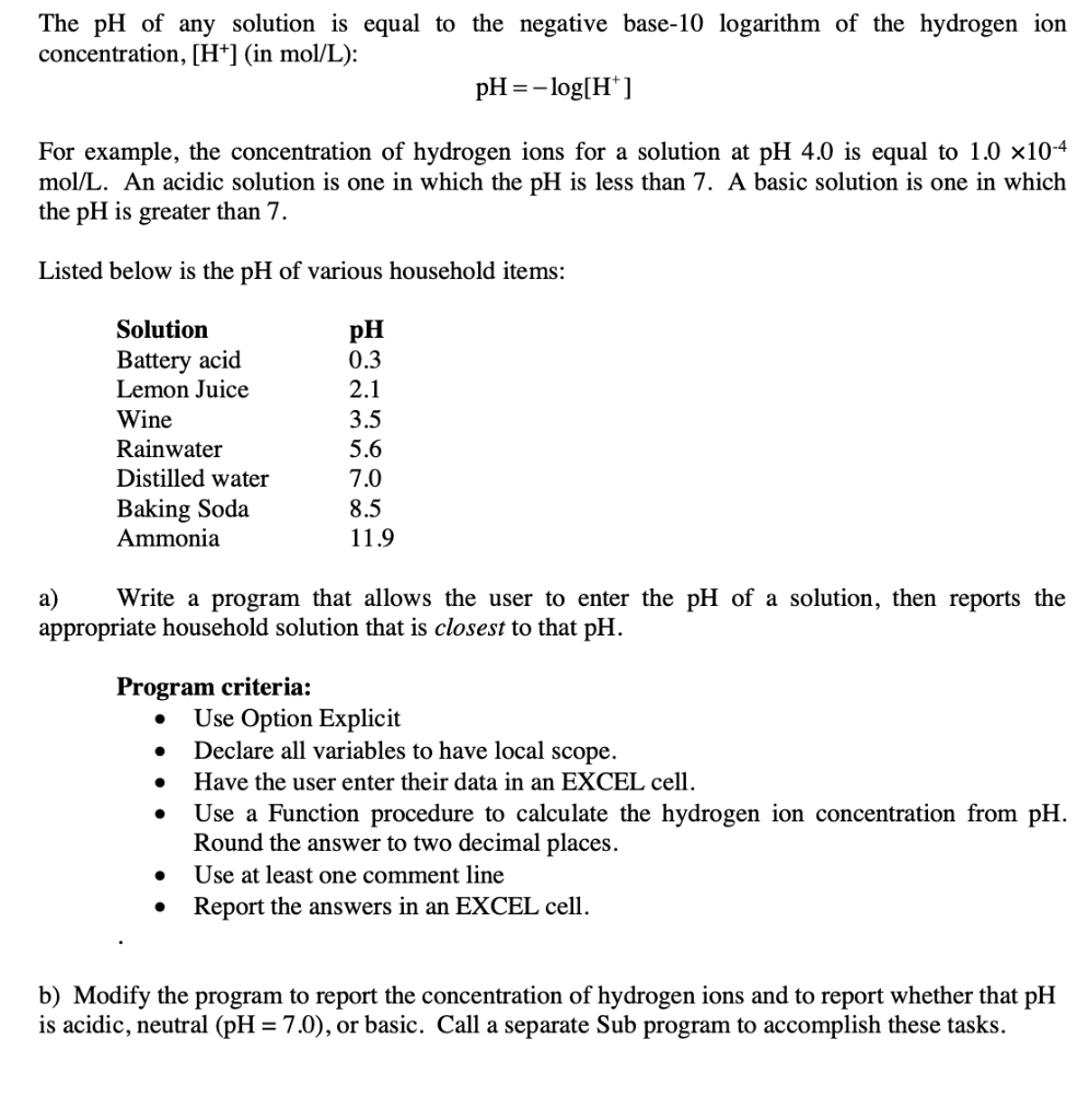 Solved The pH of any solution is equal to the negative base- | Chegg.com