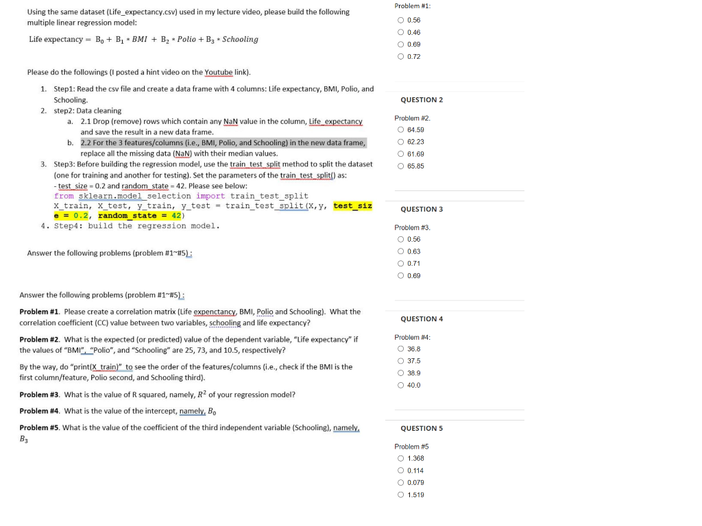 Using the same dataset (Life_expectancy.csv) used in | Chegg.com