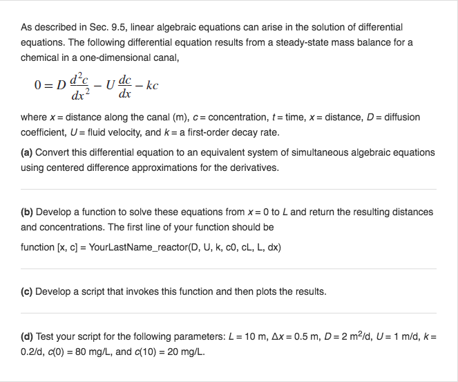 Solved As described in Sec. 9.5, linear algebraic equations | Chegg.com