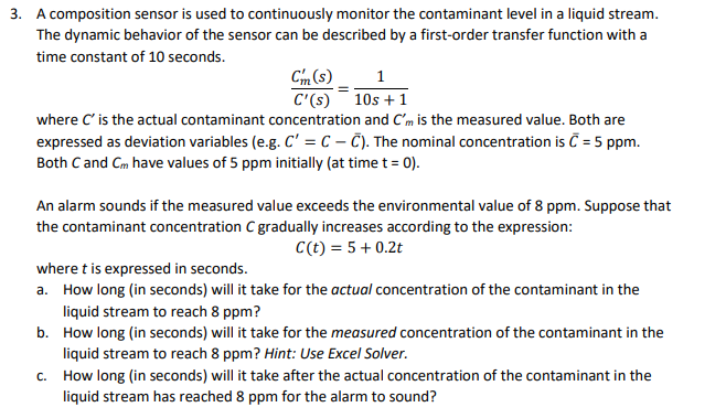 Solved A composition sensor is used to continuously monitor | Chegg.com