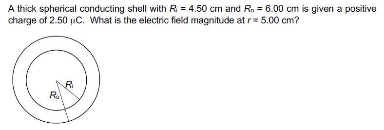 Solved A thick spherical conducting shell with Ri = 4.50 cm | Chegg.com