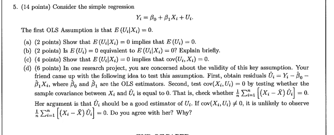 Solved 5. (14 points) Consider the simple regression | Chegg.com