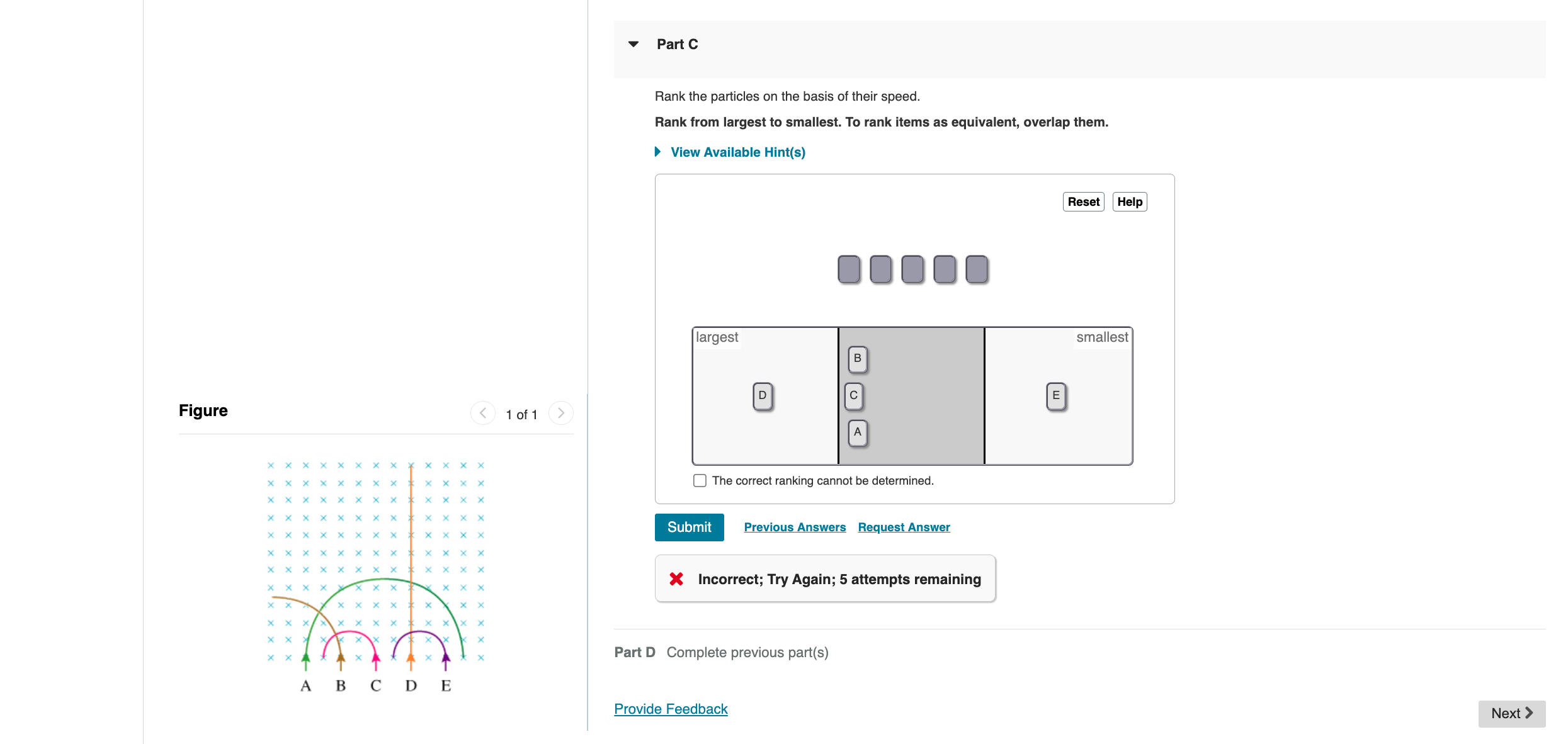 Solved Five equal-mass particles (A−E) enter a region of | Chegg.com