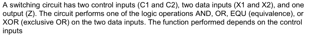 Solved A Switching Circuit Has Two Control Inputs C1 And