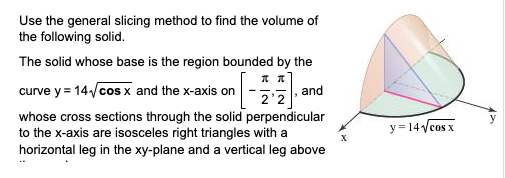 Solved Use the general slicing method to find the volume of | Chegg.com