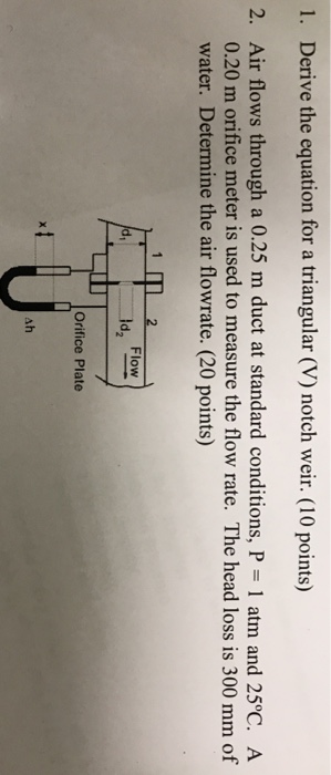 Solved 1. Derive the equation for a triangular (V) notch | Chegg.com