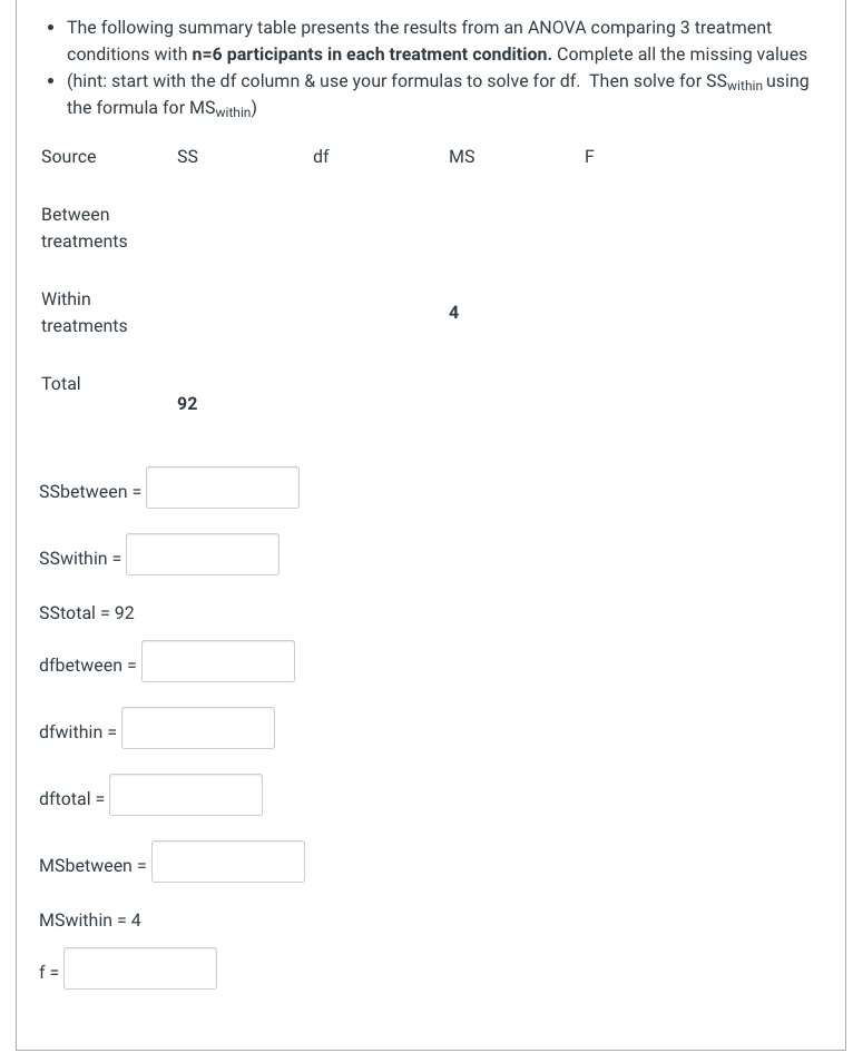 Solved - The following summary table presents the results | Chegg.com