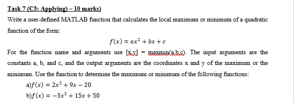 Solved Task 7 (C3: Applying) - 10 marks) Write a | Chegg.com