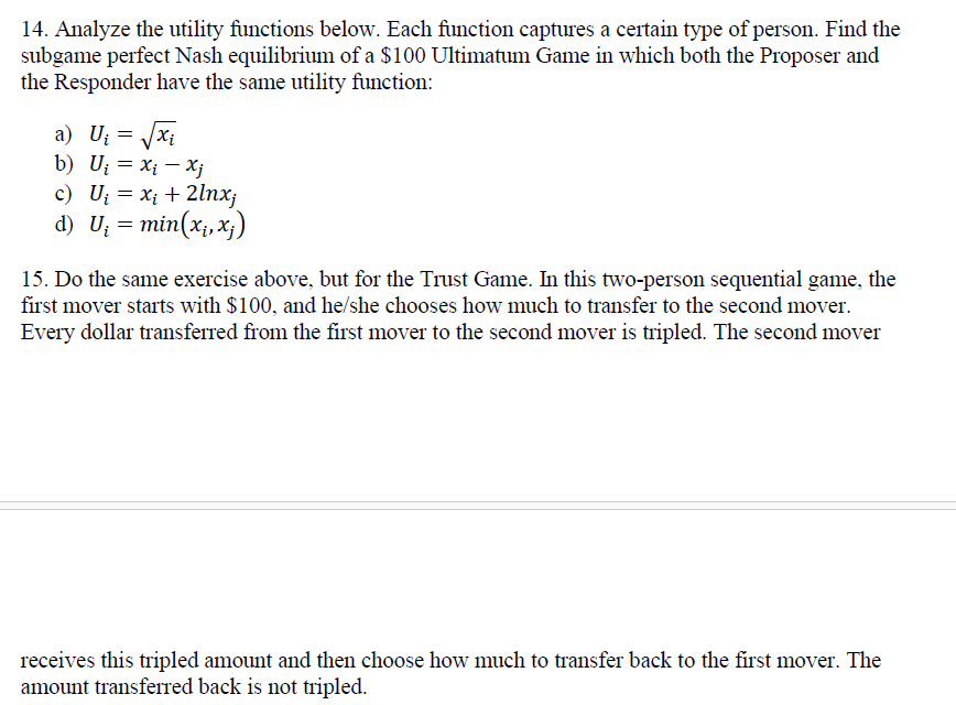Solved Analyze the utility functions below. Each function | Chegg.com