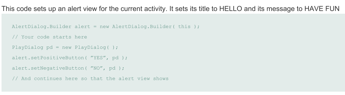 Solved This code sets up an alert view for the current | Chegg.com