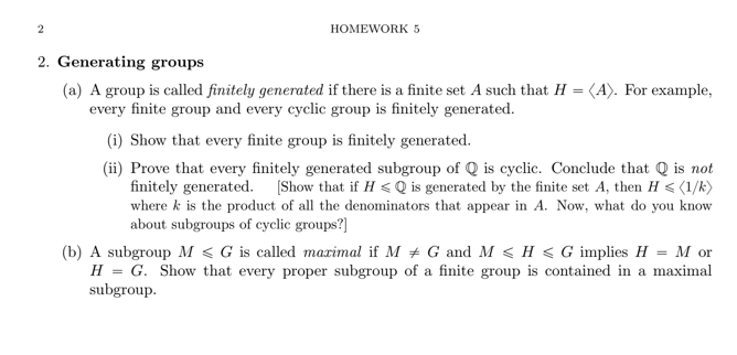 Solved 2 HOMEWORK 5 2. Generating groups (a) A group is | Chegg.com
