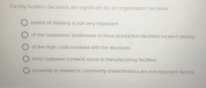 Solved Facility location decisions are significant for an | Chegg.com