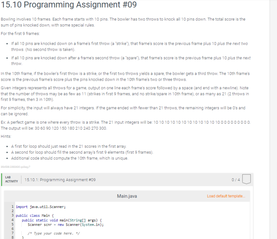 Solved 15.10 Programming Assignment #09 Bowling involves 10 | Chegg.com