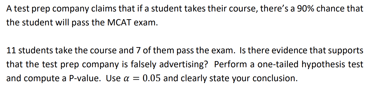 Solved A test prep company claims that if a student takes | Chegg.com
