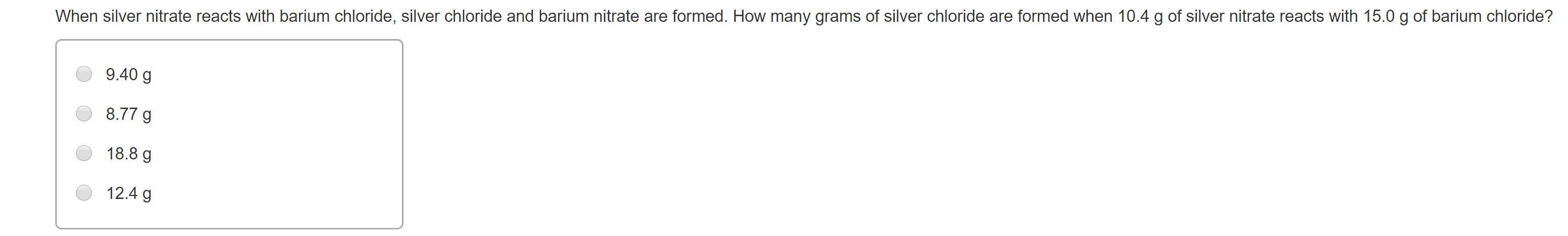 Solved When silver nitrate reacts with barium chloride, | Chegg.com