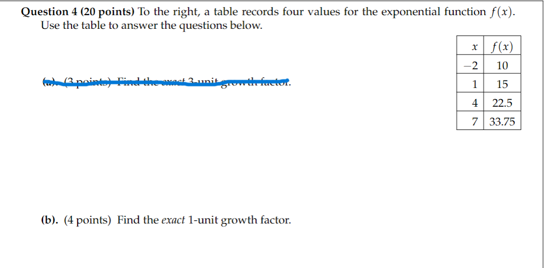 Solved Question 4 (20 points) To the right, a table records | Chegg.com