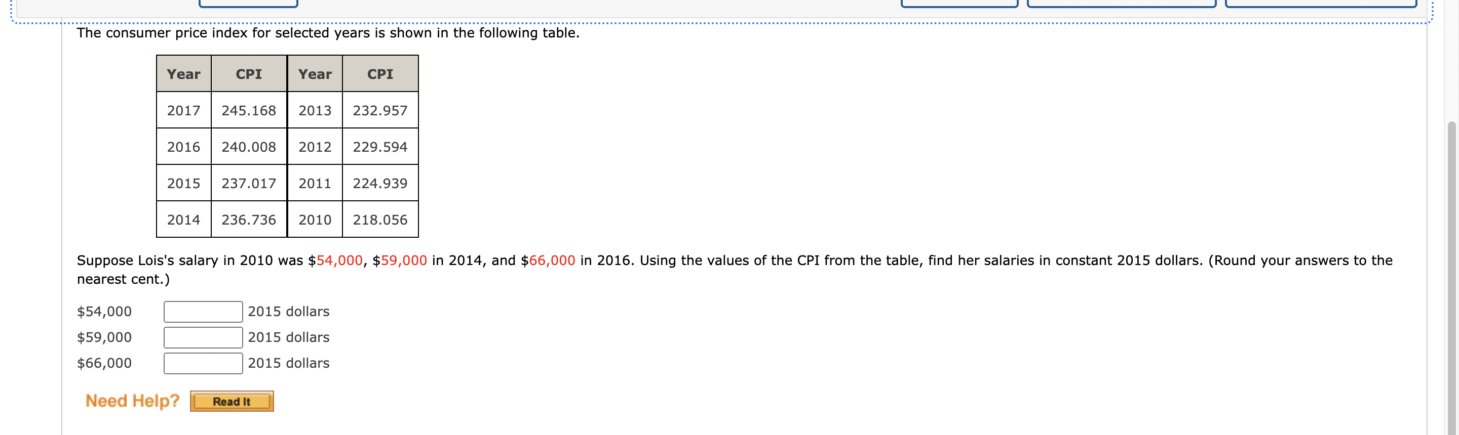 Solved The consumer price index for selected years is shown | Chegg.com