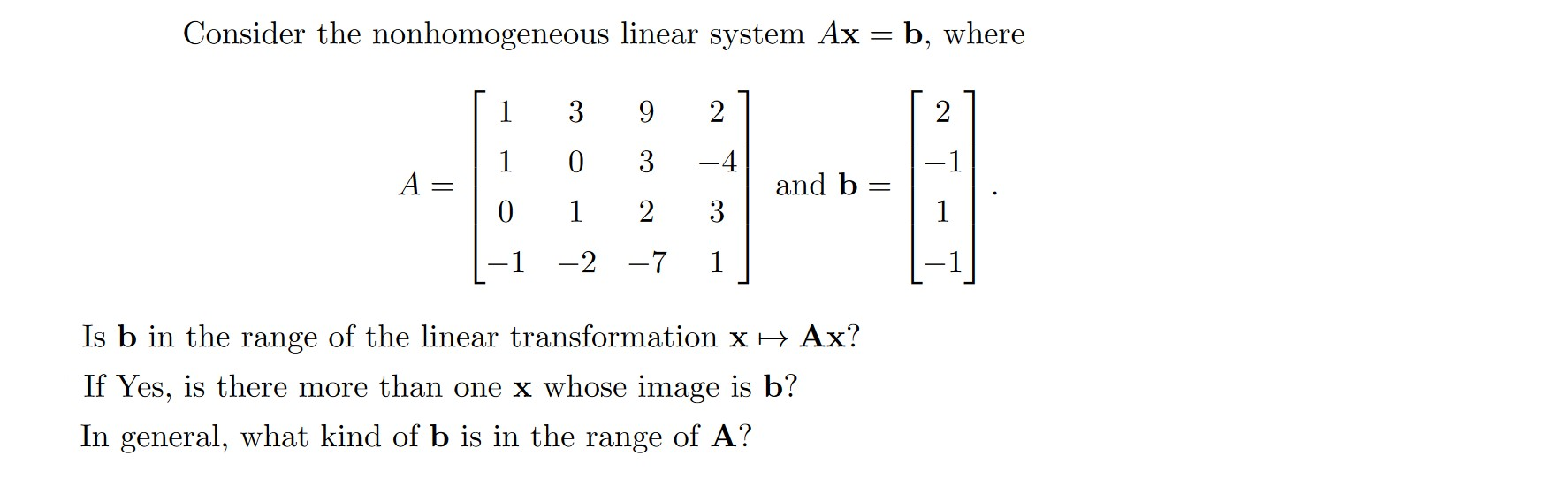Solved Consider the nonhomogeneous linear system Ax = b, | Chegg.com
