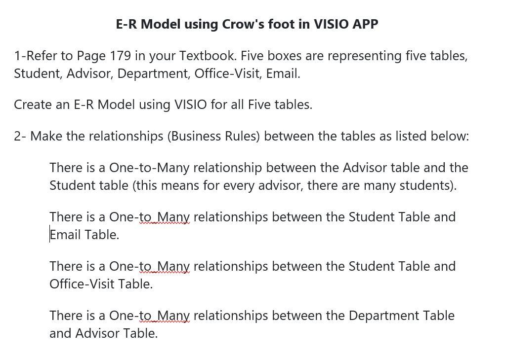 E-R Model using Crow's foot in VISIO APP 1-Refer to | Chegg.com
